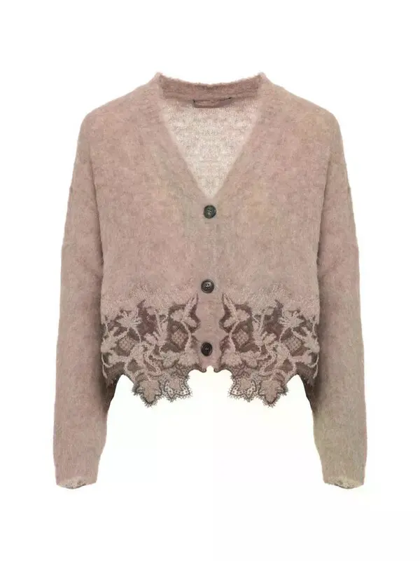D.exterior Lace-trim Cardigan - Neutrals
