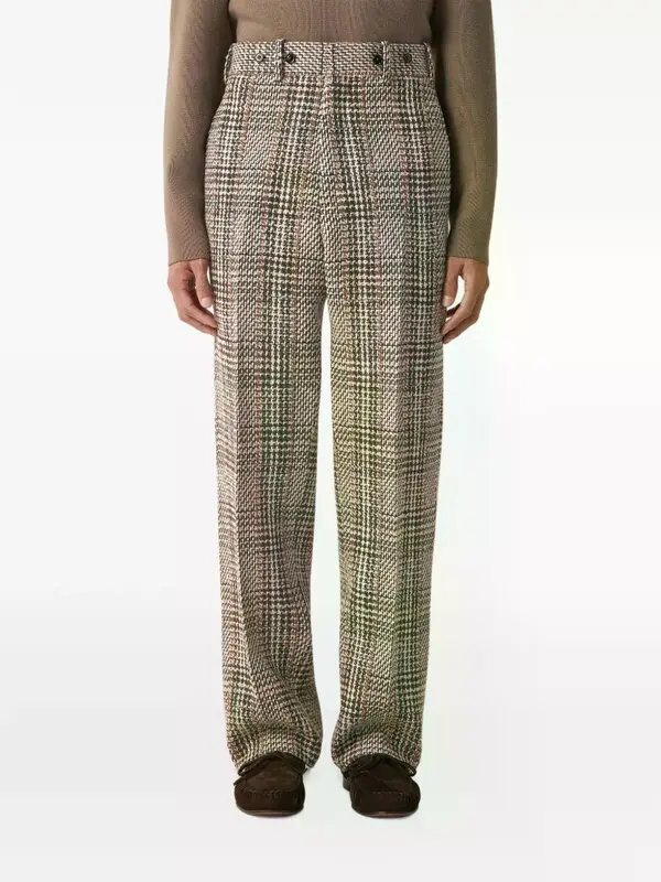 Zegna Beige Olive Green And Reddish Wool And Paper Yarn Blend Pants