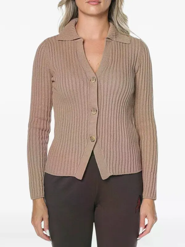 Dkny Ribbed-knit Button-up Cardigan - Neutrals