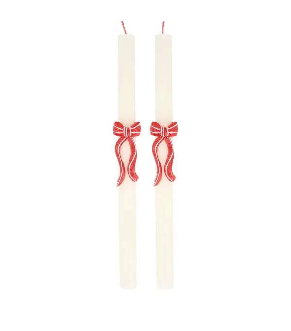 MERI MERI Stripe Bow Table Candles - Red