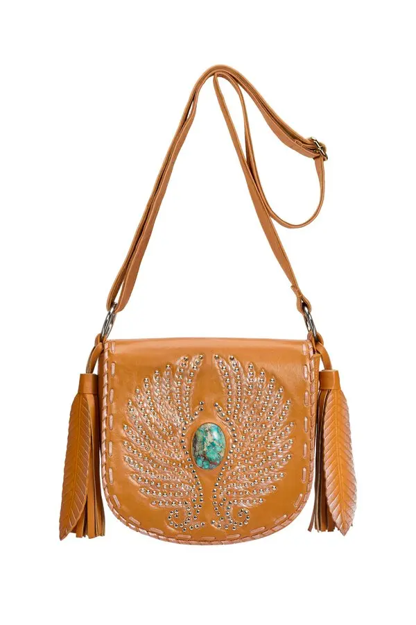 JODI LEE Fly Away Feather Bag Antique Tan Silver