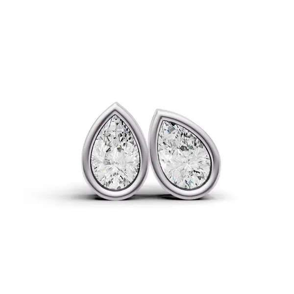 SEREIA OFFICIAL 14k Gold Studs 0.75 Carat Earrings Pear Bezel Solitaire White Gold - Silver