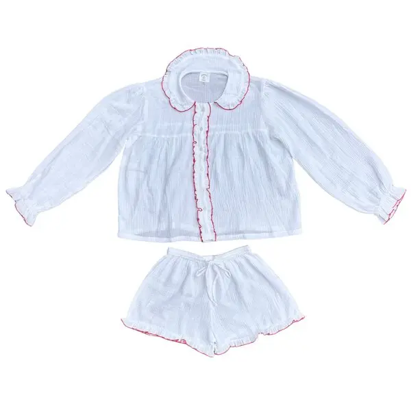 WOOWOO LONDON Ruffle Short Muslin Pyjamas - Red