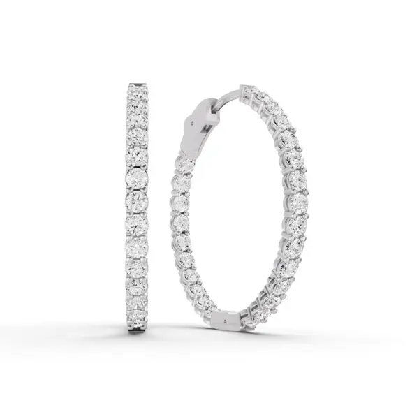SEREIA OFFICIAL 14k Gold 2 Ct Earrings Round In & Out Diamond Hoops White Gold - Silver