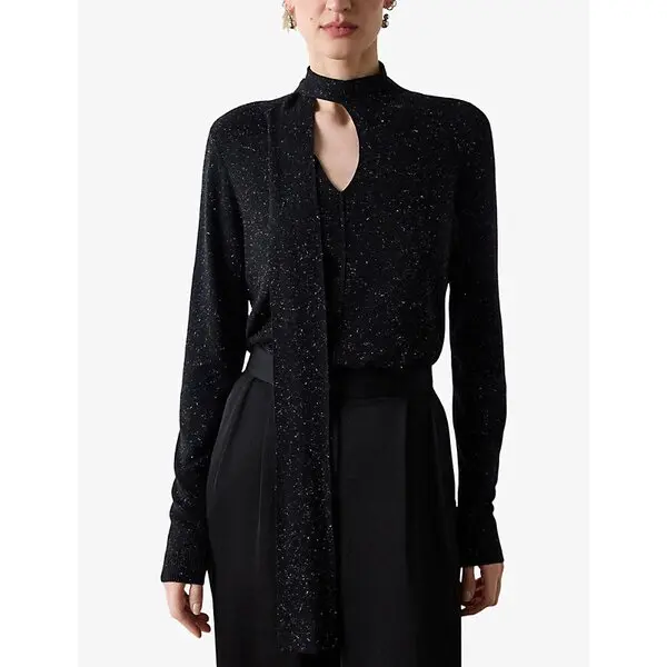 Whistles Annie Sparkle Tie-neck Woven Top