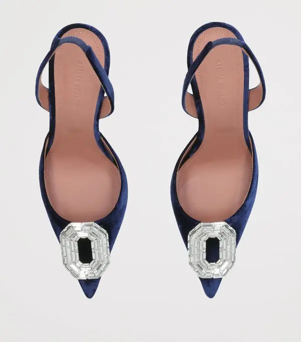 Amina Muaddi Velvet Camelia Slingback Pumps 90