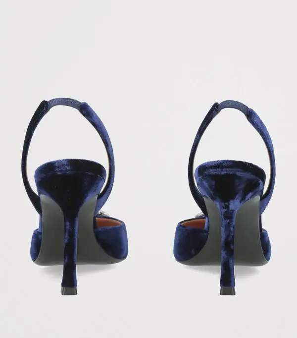 Amina Muaddi Velvet Camelia Slingback Pumps 90