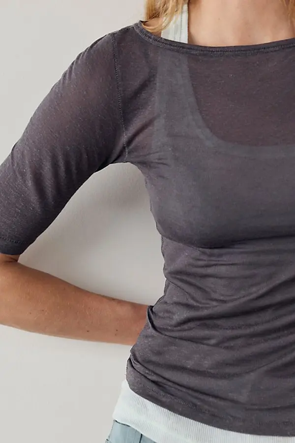 INTIMATELY Stackable Sheer Half-sleeve Shirt At - Thunderstorm