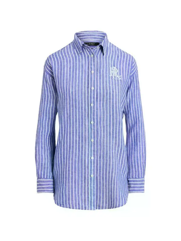 Ralph Lauren Striped Embroidered-logo Shirt - Blue