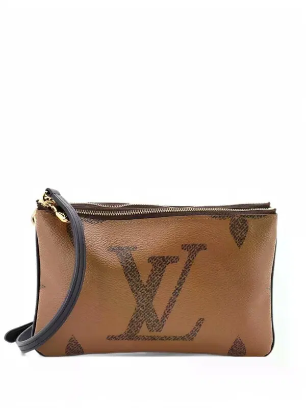 LOUIS VUITTON Double Zip Pochette Reverse Monogram Giant Clutch Bag - Brown
