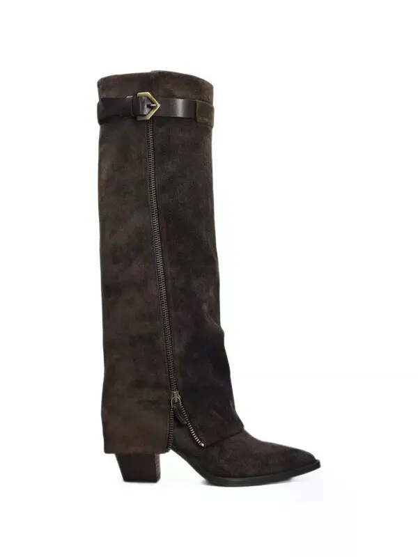 JULIE DEE Buckled Suede Knee-high Boots - Brown