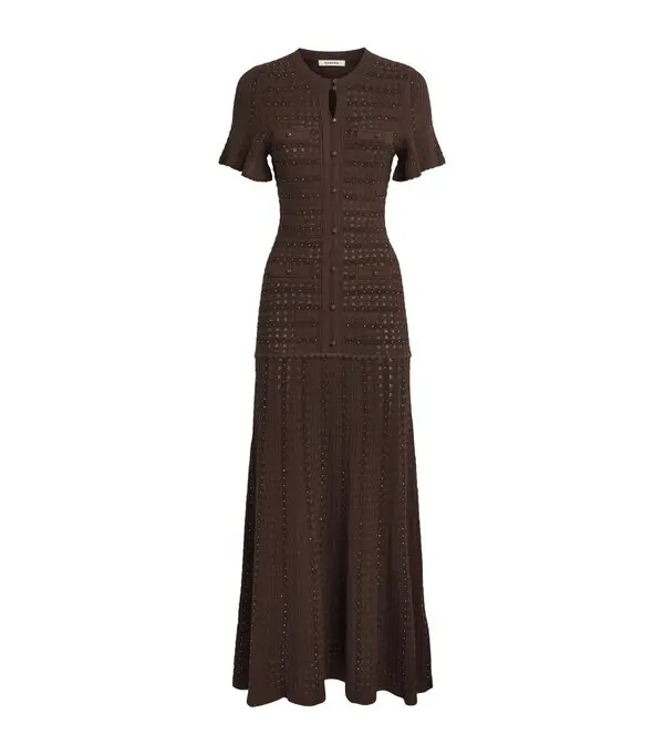 Sandro Pointelle-knit Rhinestone Maxi Dress