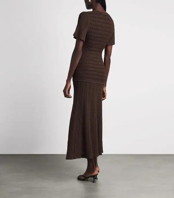 Sandro Pointelle-knit Rhinestone Maxi Dress