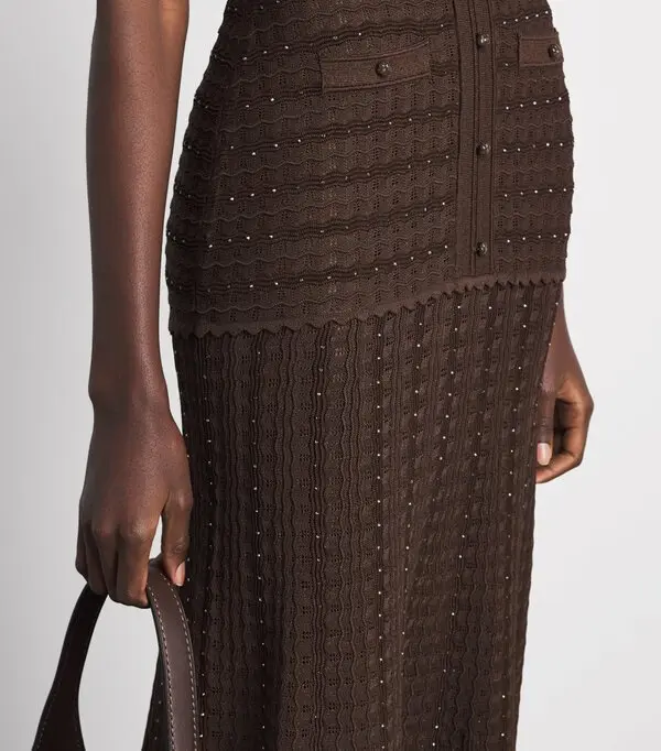 Sandro Pointelle-knit Rhinestone Maxi Dress