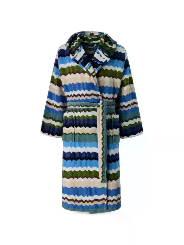 Missoni Zigzag-print Hooded Bathrobe - Blue