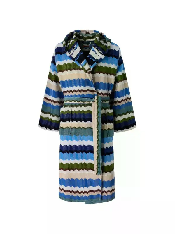 Missoni Zigzag-print Hooded Bathrobe - Blue