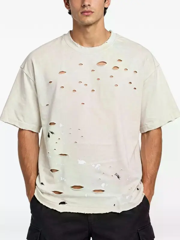WARMAN Distressed Paint-splatter T-shirt - Neutrals