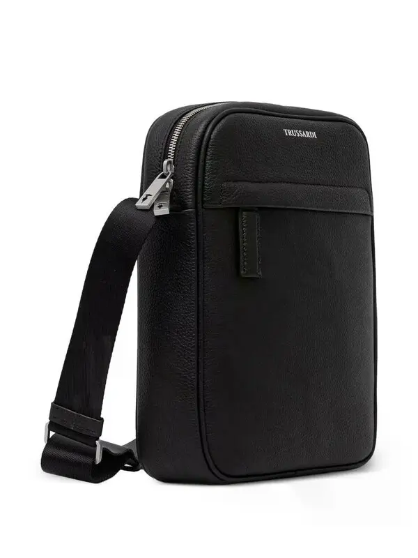 TRUSSARDI Medium Logo-print Pebbled Messenger Bag - Black