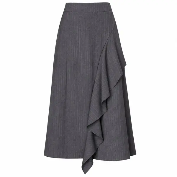 SMART AND JOY Flared Midi Skirt With Asymmetrical Ruffles - Grey