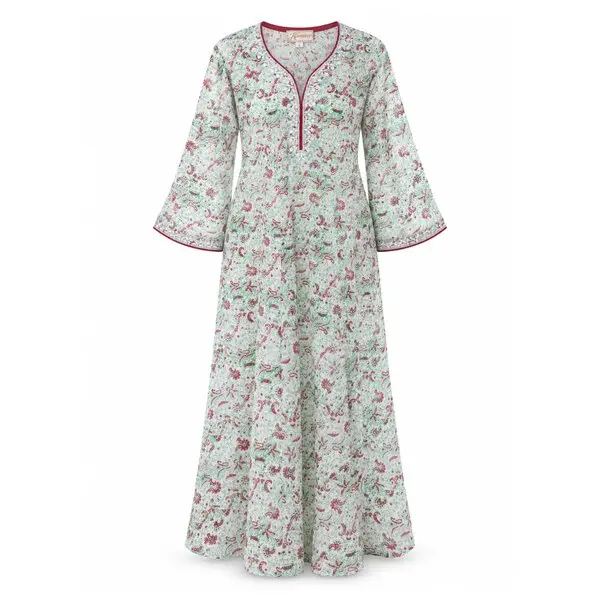 KAMINEE Mint Paisley Cotton Crepe Long Dress