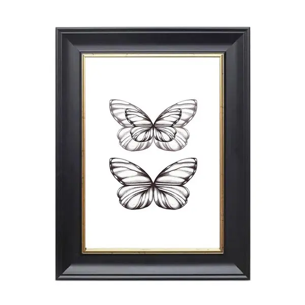 JOHANNA FLEMING Pencil Butterflies A3 Fine Art Print - Black