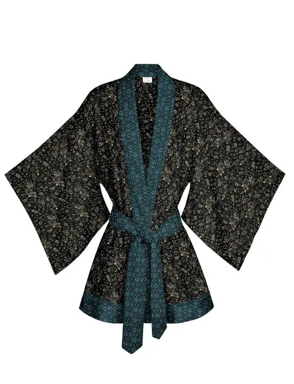 ARTEMIS MUSE One Of A Kind Recyled Sari Kimono Unique One Hundred And Twenty One - Black