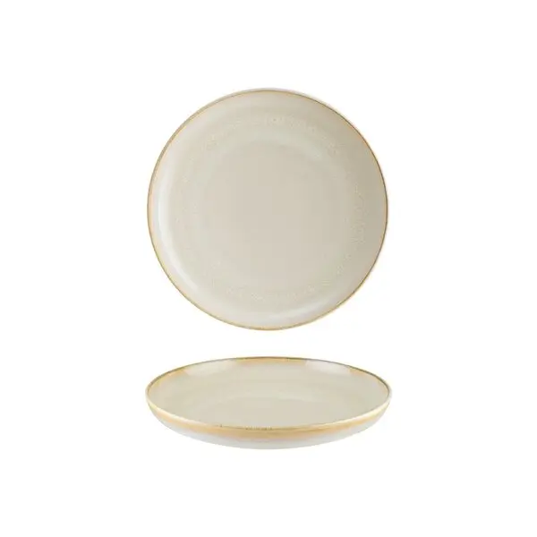 Turgla Home Neutrals Sand Round Porcelain Deep Entree, Pasta Plate - Beige