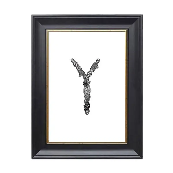 JOHANNA FLEMING Alphabet Typography Letter Y Fine Art Print A4 - Black/white/grey