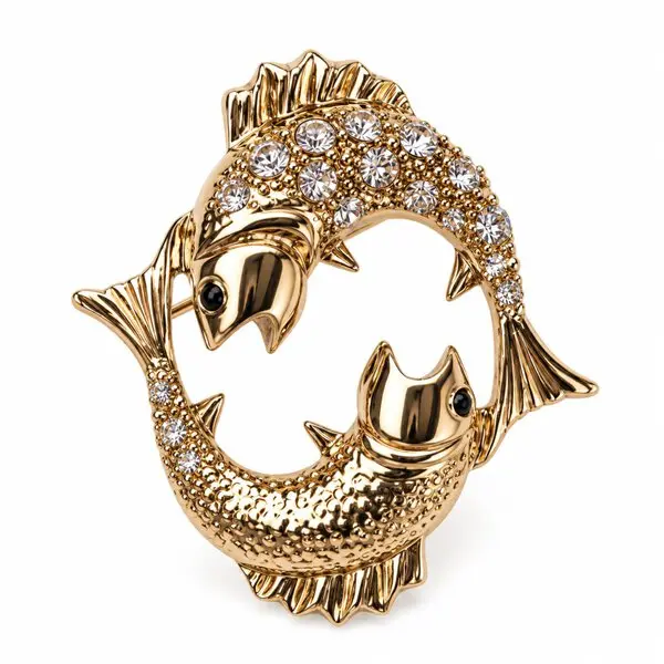 BY OZGE Sparkling Plated Pisces Zodiac Double Fish Statet Brooch
