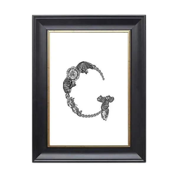 JOHANNA FLEMING Alphabet Typography Letter G Fine Art Print A4 - Black/white/grey