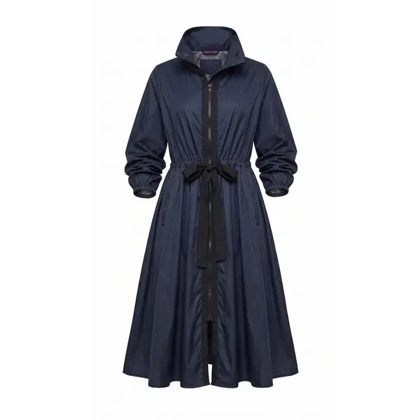 CONCEPT A TROIS Deep Navy Midi Trench Coat With Waist Tie, Sizes Xs-l - Blue