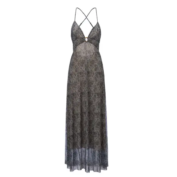 BELSIZE25 Golden Paisley Adjustable-strap Backless Maxi Dress In Dusty Blue - Blue/grey