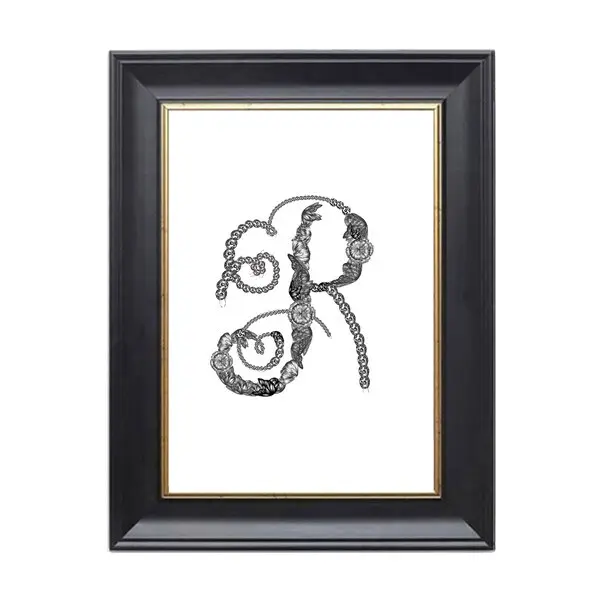 JOHANNA FLEMING Alphabet Typography Letter R Fine Art Print A4 - Black/white/grey