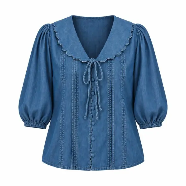 ROSE & NANCY Olive Denim Tencel Collar Blouse