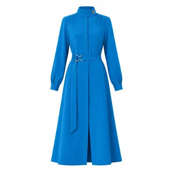 SMART AND JOY High-necked Long-sleeved Shirt Dress - Blue