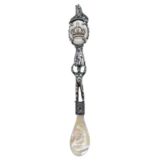 GEM KINGDOM Caviar Spoon Sterling Silver Crown - Silver/white