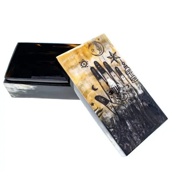 GEM KINGDOM Engraved Horn Box Hand - Brown/silver