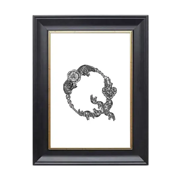 JOHANNA FLEMING Alphabet Typography Letter Q Fine Art Print A4 - Black/white/grey