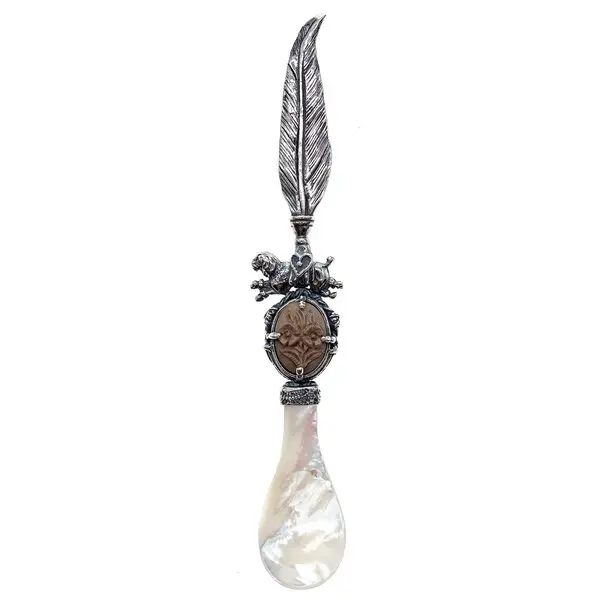 GEM KINGDOM Caviar Spoon Sterling Silver & Lavastone Cameo - Silver/black