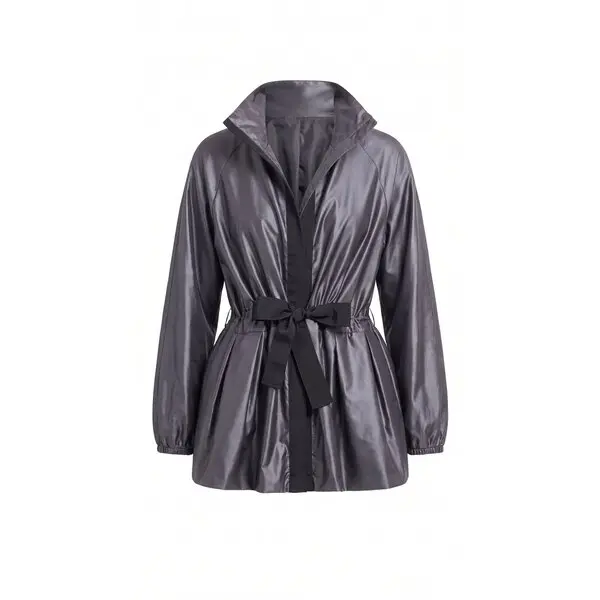 CONCEPT A TROIS Short Pleated Trench Coat In Technical Fabric - Grey