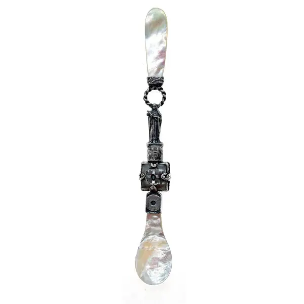 GEM KINGDOM Caviar Spoon Sterling Silver Horn - Silver/brown