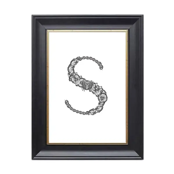 JOHANNA FLEMING Alphabet Typography Letter S Fine Art Print A4 - Black/white/grey