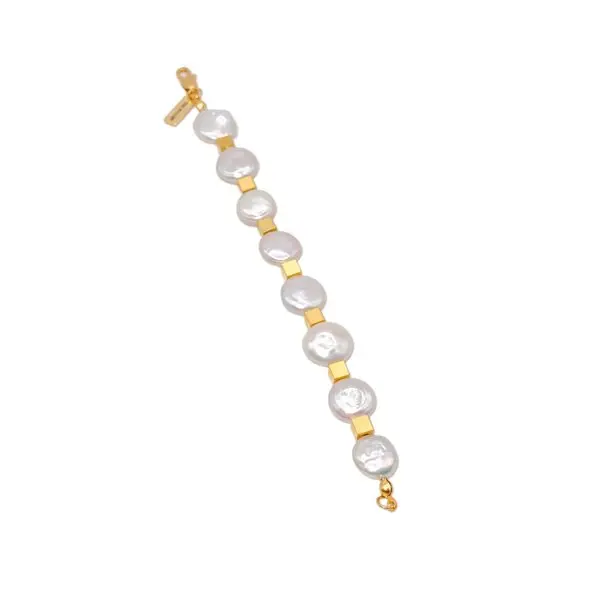 THE BULUMS Cubic Code Natural Pearl Gold Plated Bracelet