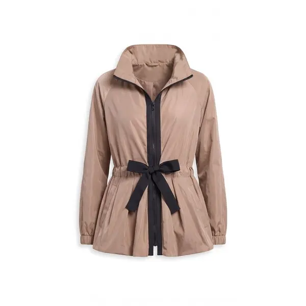 CONCEPT A TROIS Neutrals Short Pleated Trench Coat In Technical Fabric