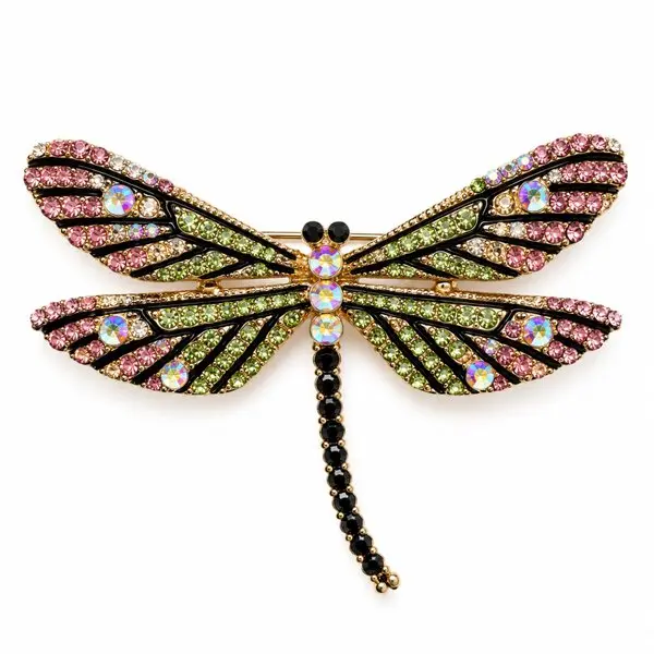 BY OZGE Lucky Dragonfly Multicolour Sparkling Gold Plated Statet Brooch Multicolour