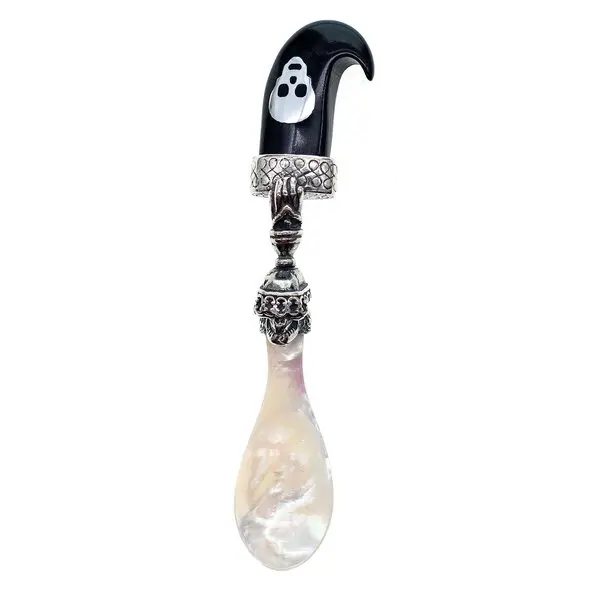 GEM KINGDOM Caviar Spoon Sterling Silver & Ebony - Silver/black