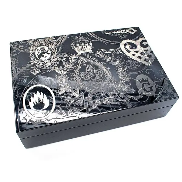 GEM KINGDOM Engraved Black Lacquer Jewelry Box