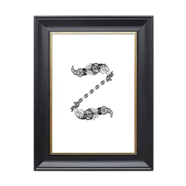 JOHANNA FLEMING Alphabet Typography Letter Z Fine Art Print A4 - Black/white/grey