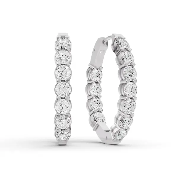 SEREIA OFFICIAL 14k Gold Signature Earrings 3 Ct Oval In & Out Hoops White Gold - Silver
