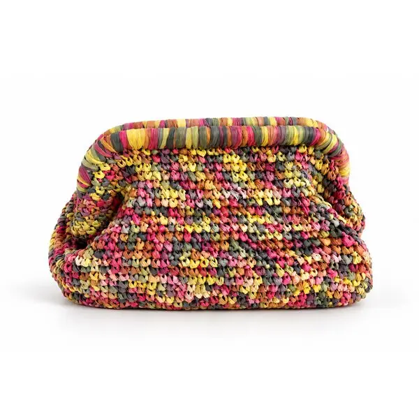 NUVV COLLECTION Handmade Multicolour Paper Yarn Clutch Bag - Green/pink/yellow